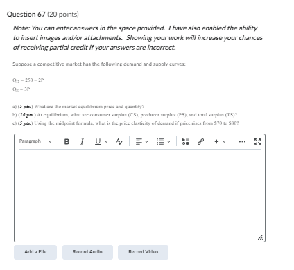 Solved Question 67 (20 points) Note: You can enter answers | Chegg.com