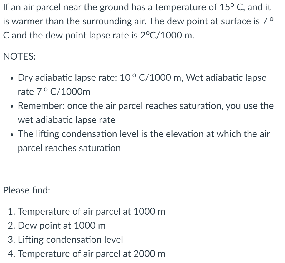 Solved If an air parcel near the ground has a temperature of | Chegg.com