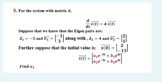 Solved 3. For the system with matrix A, dtdx(t)=Ax(t) | Chegg.com