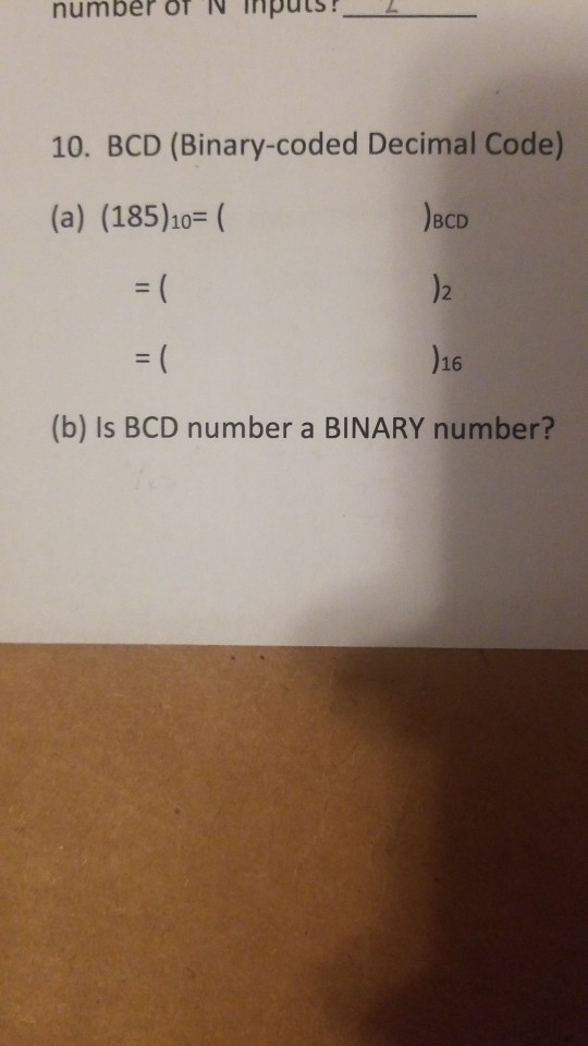 Solved number or N ınputs? 10. BCD (Binary-coded Decimal | Chegg.com