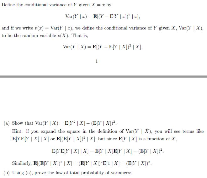 Solved Define the conditional variance of Y given X = x by | Chegg.com