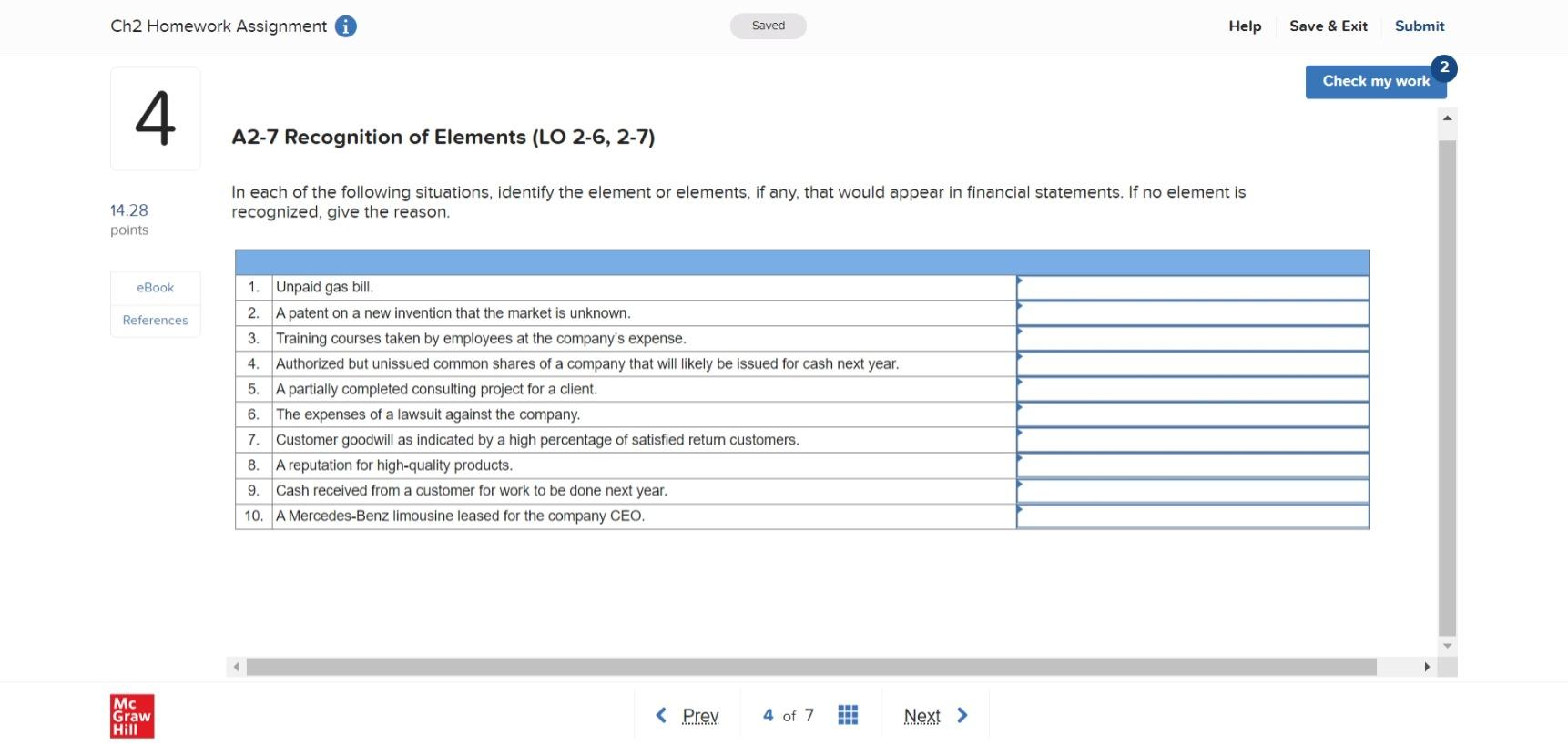 Solved A2-7 Recognition of Elements (LO 2-6, 2-7) In each of | Chegg.com
