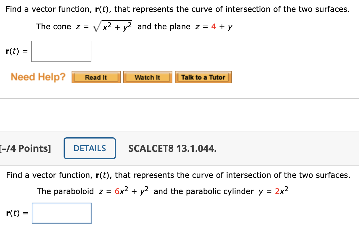 Solved Find A Vector Function R T That Represents The
