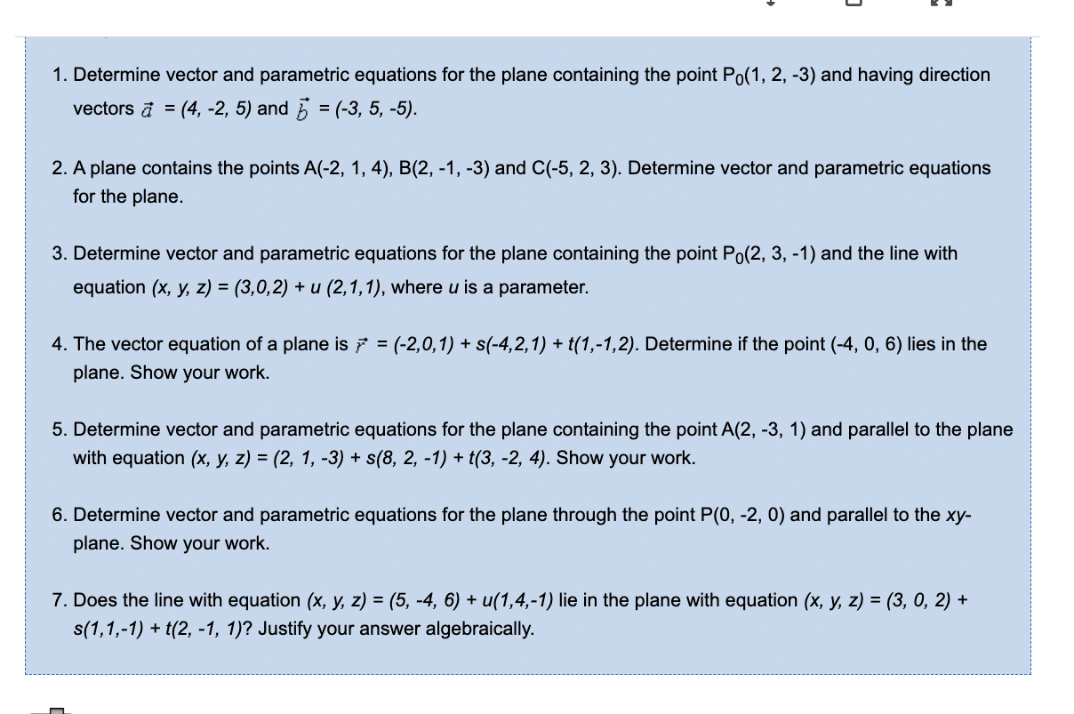 Solved ) 1. Determine vector and parametric equations for | Chegg.com