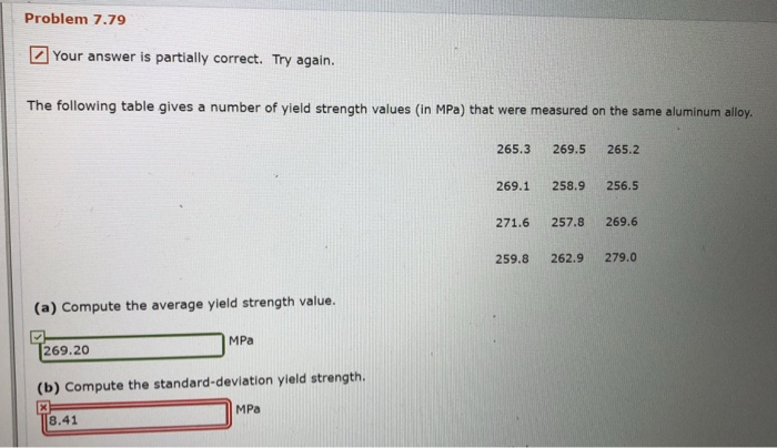 Solved Problem 7.79 Your answer is partially correct. Try | Chegg.com