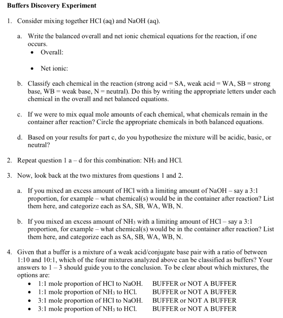 Solved Buffers Discoverv Experiment 1. Consider mixing | Chegg.com