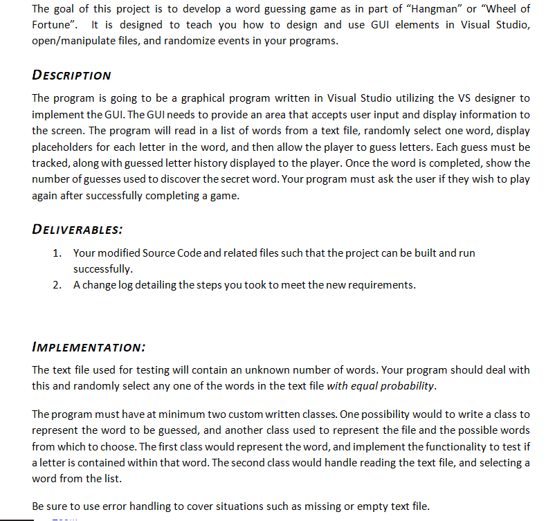 Solved The goal of this project is to develop a word | Chegg.com