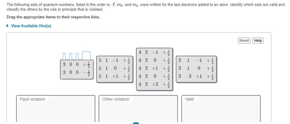 Solved The following sets of quantum numbers, listed in the | Chegg.com