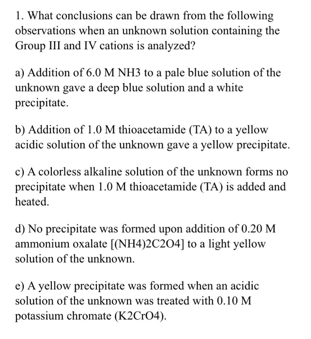Solved group III cations: Ni2+,Cr3+,Fe2+/Fe3+, and Group IV | Chegg.com
