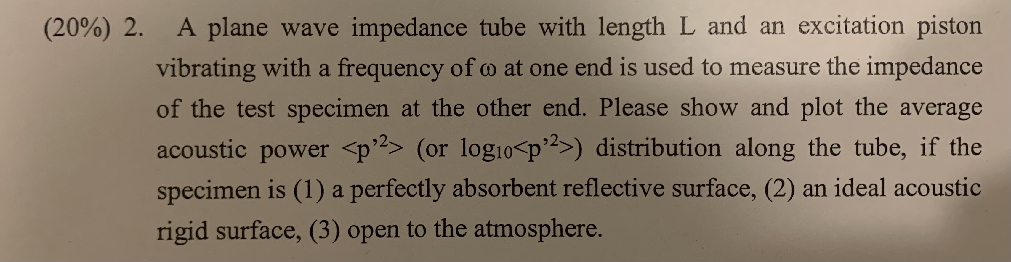 Solved (20%) 2. ﻿A plane wave impedance tube with length L | Chegg.com