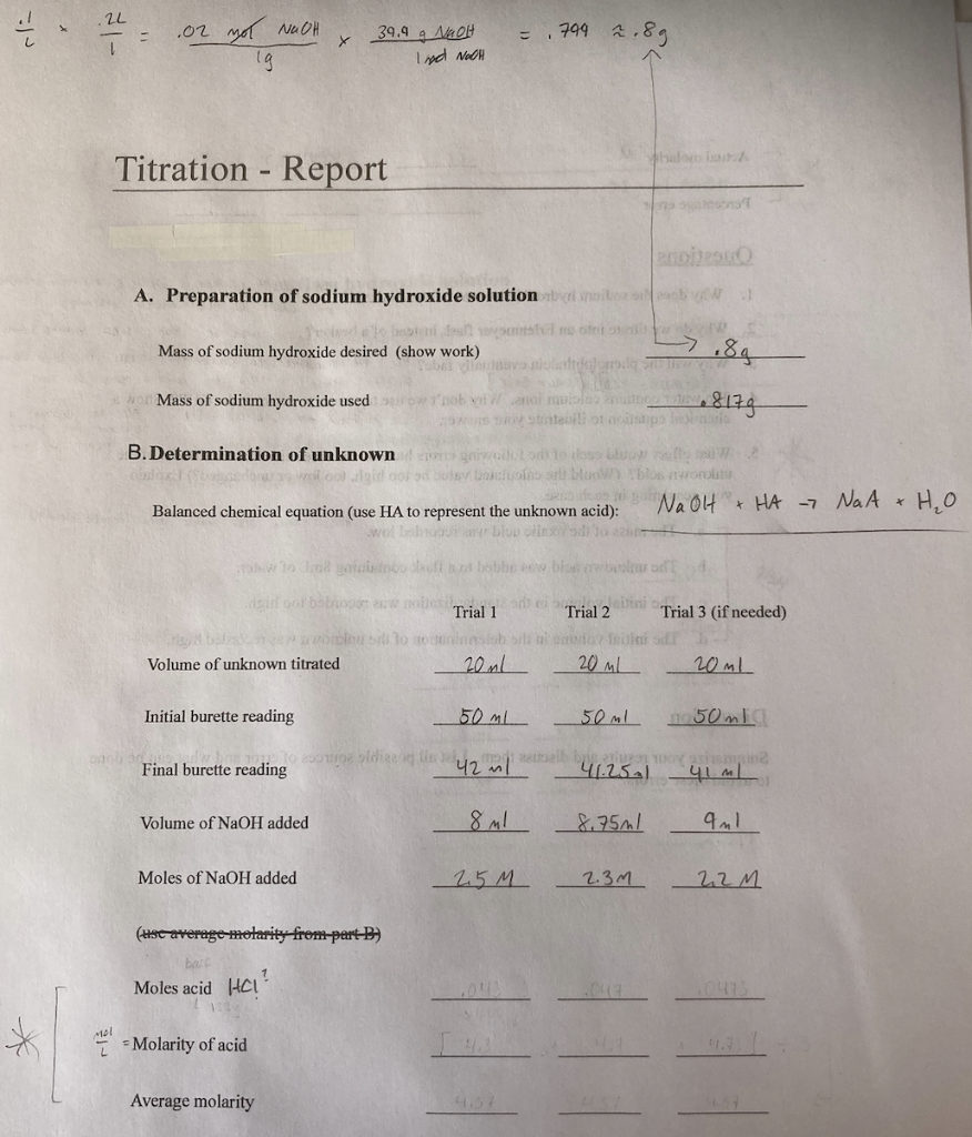 Instructions for Titration lab These are the | Chegg.com