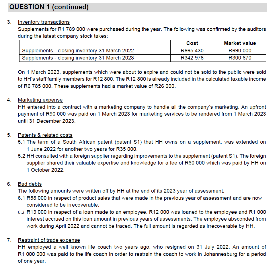 Solved QUESTION 1 (continued) 3. Inventory transactions | Chegg.com