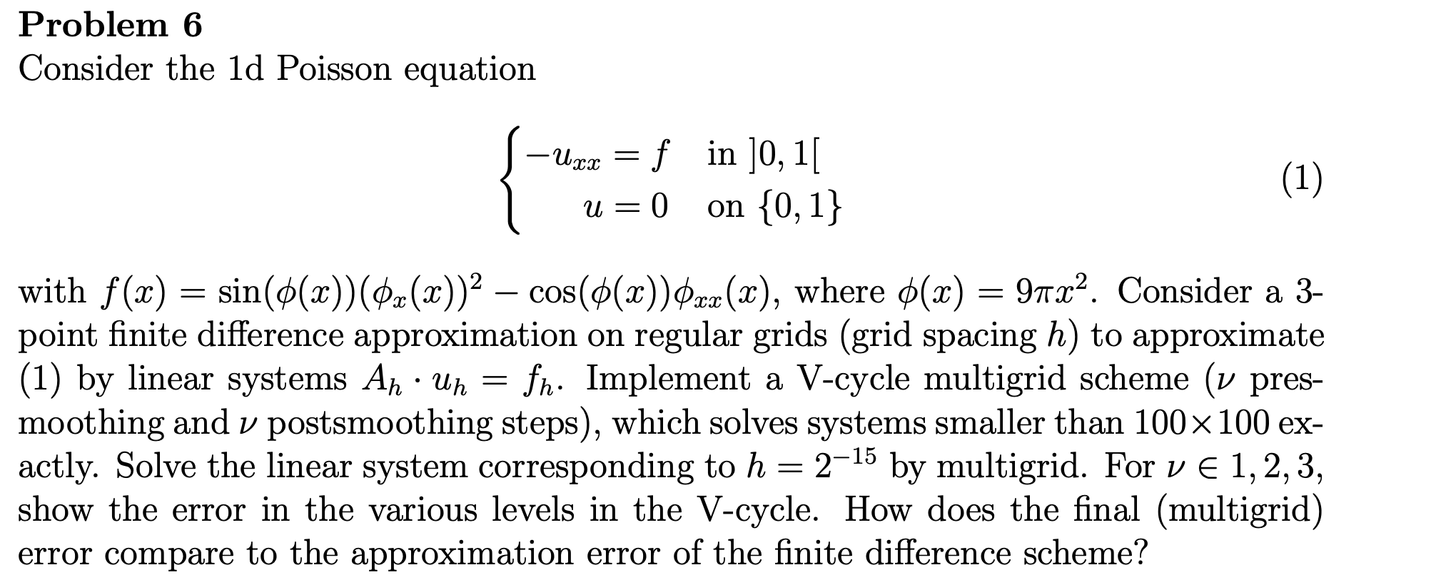Problem 6 Consider the 1d Poisson equation Uxx fin | Chegg.com