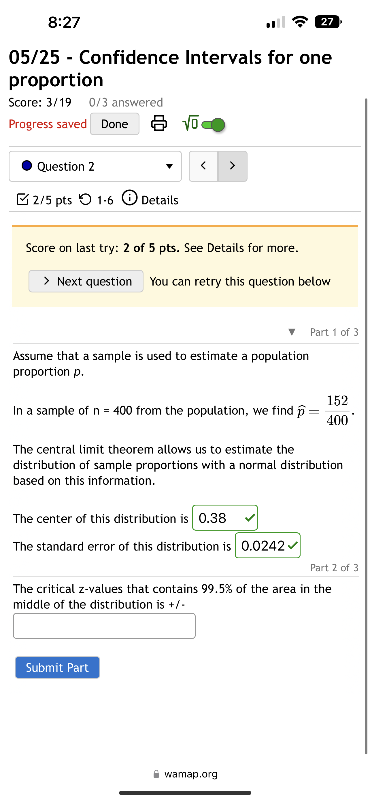 Solved 05/25 - Confidence Intervals for one proportion | Chegg.com