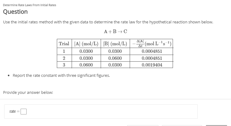 Solved Determine Rate Laws From Initial Rates Question Use