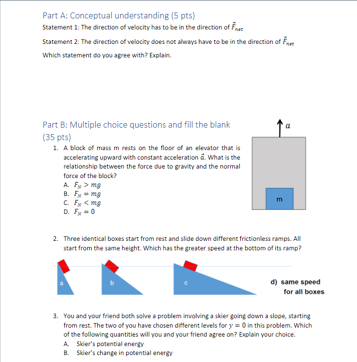Solved Part A: Conceptual understanding (5 pts) Statement 1: | Chegg.com