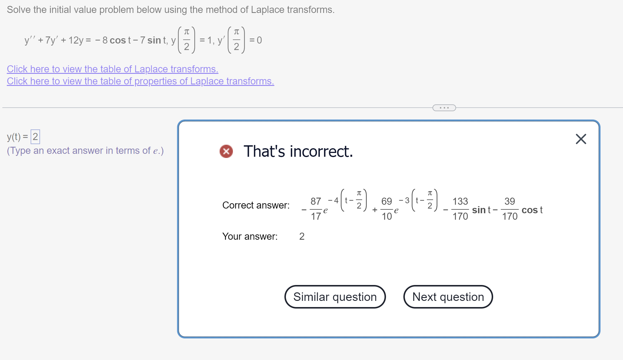 Solved Solve the initial value problem below using the | Chegg.com