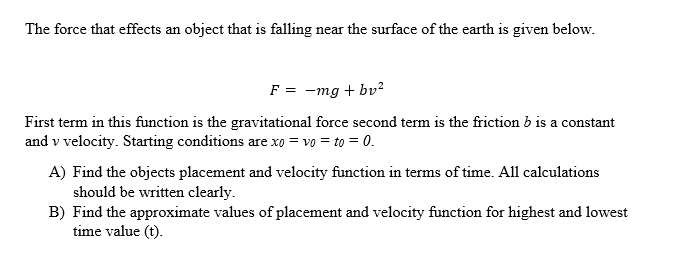 Solved The force that effects an object that is falling near | Chegg.com