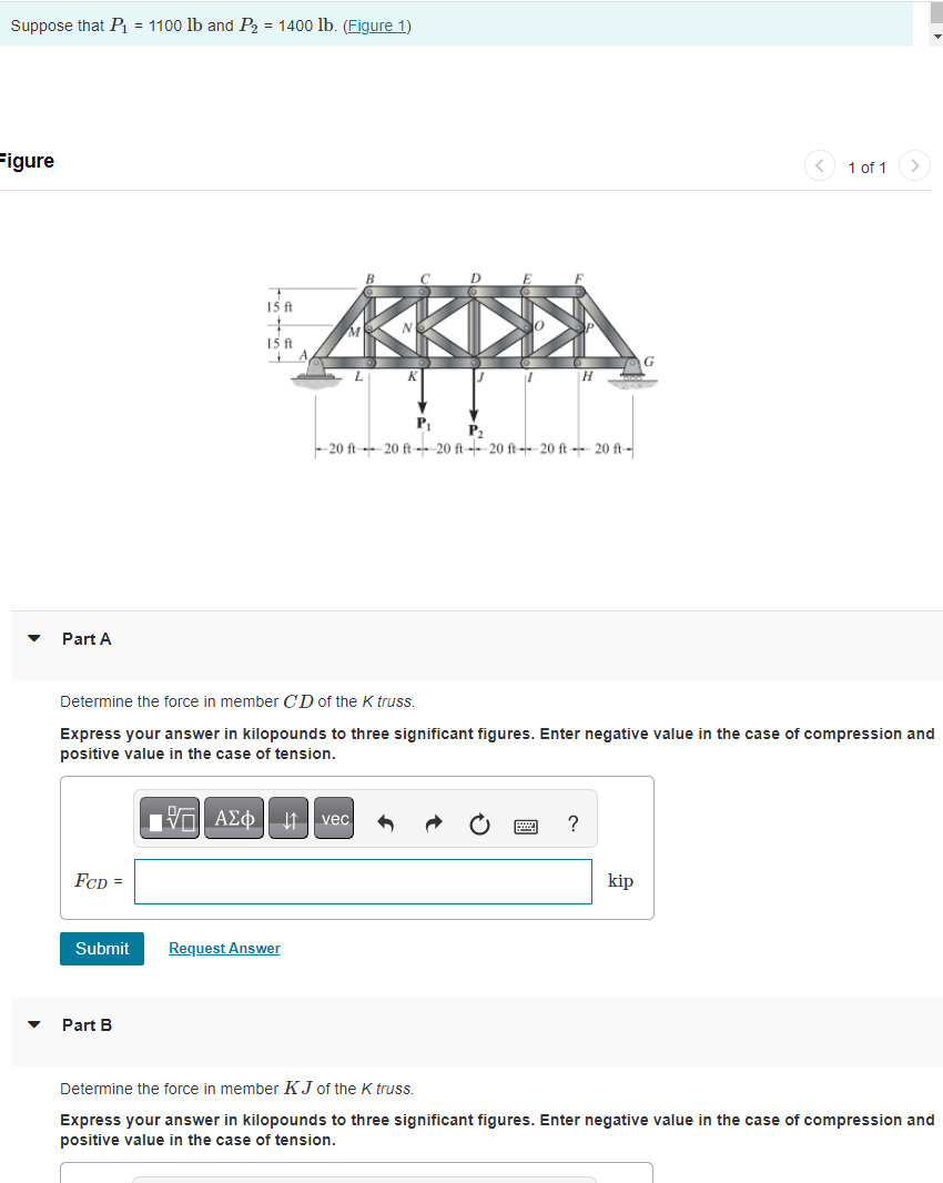 Solved pose that P1=1100lb and P2=1400lb. (Figure 1) 1 of 1 | Chegg.com