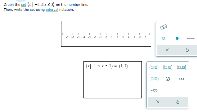 Solved Graph the set {x∣−1≤x≤3} on the number line. Then, | Chegg.com