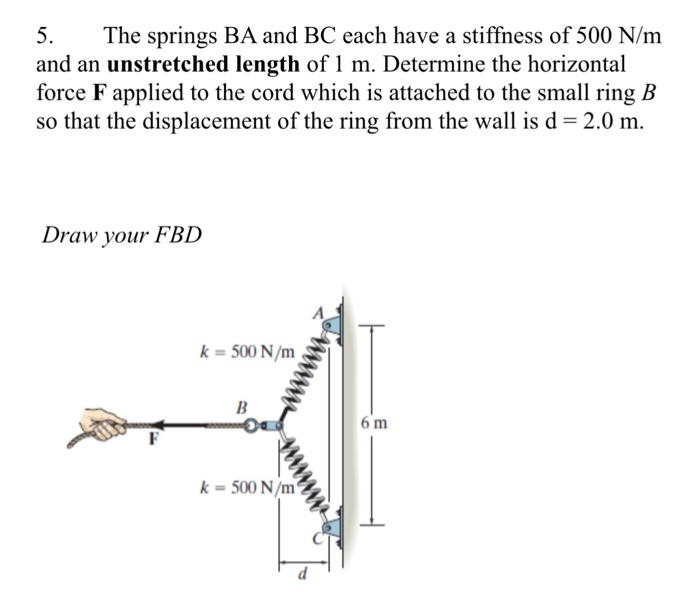 Solved 5. The springs BA and BC each have a stiffness of 500 | Chegg.com
