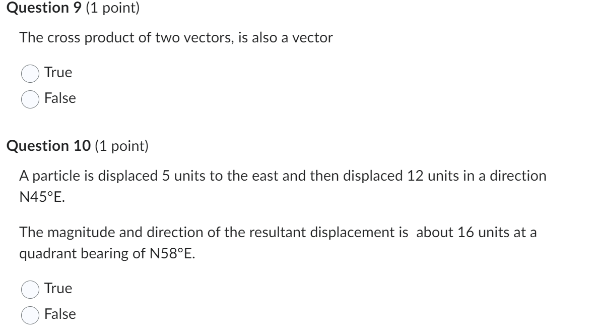 Solved Question 9 (1 ﻿point)The cross product of two | Chegg.com