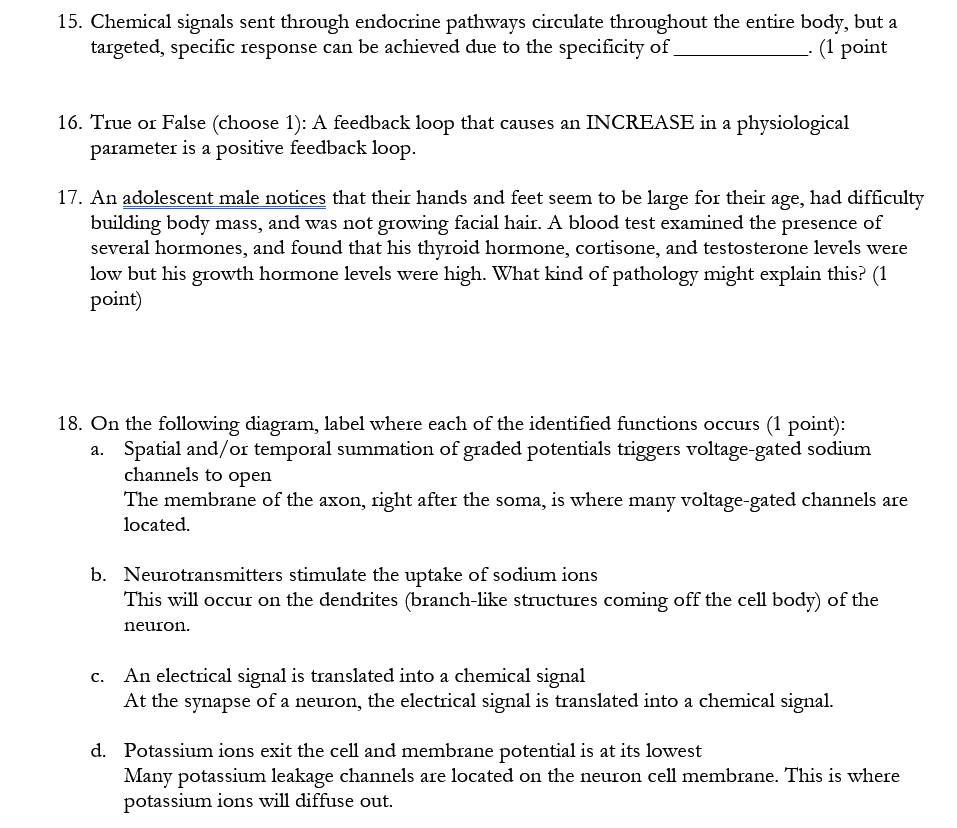 Solved 15. Chemical signals sent through endocrine pathways | Chegg.com