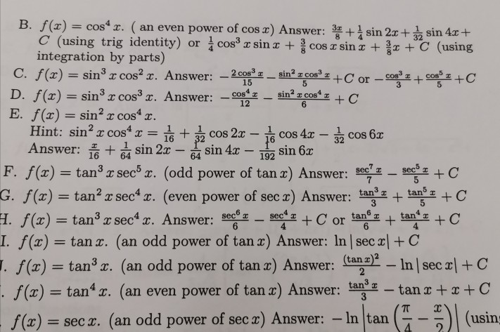 Solved B. f(x) = cos r. (an even power of cos ) Answer: 34+ | Chegg.com