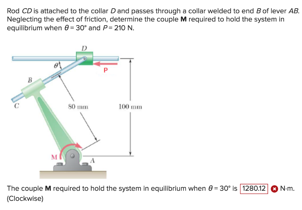 Solved Rod CD is attached to the collar D and passes through | Chegg.com