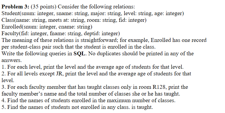 Solved Problem 3: (35 points) Consider the following | Chegg.com