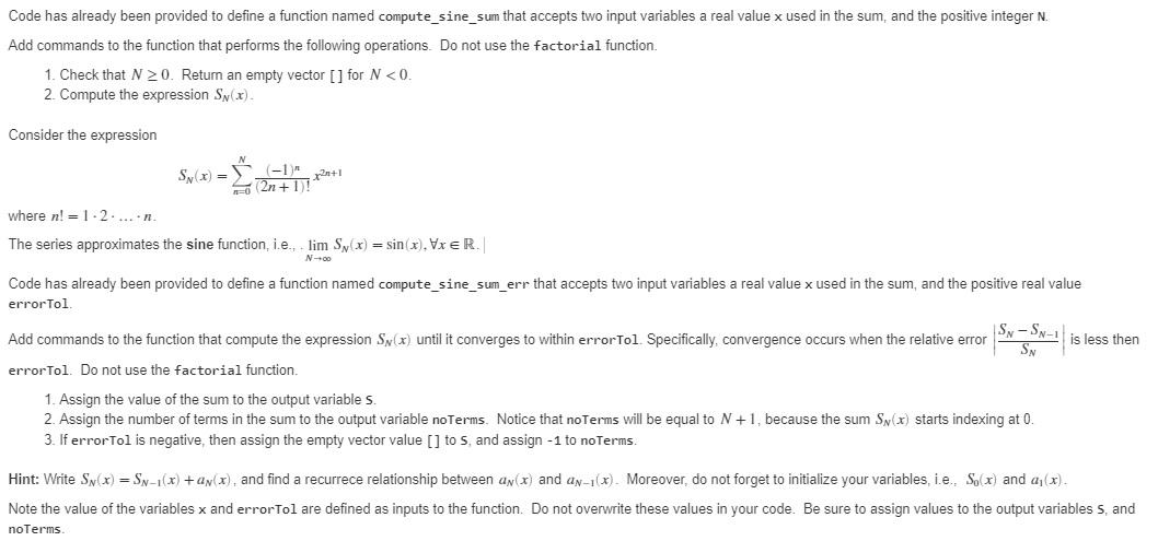 Code has already been provided to define a function | Chegg.com