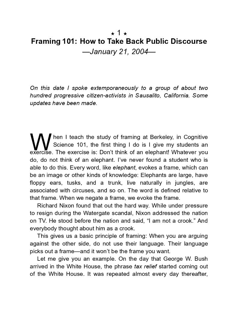 Solved * 1 * Framing 101: How to Take Back Public Discourse | Chegg.com