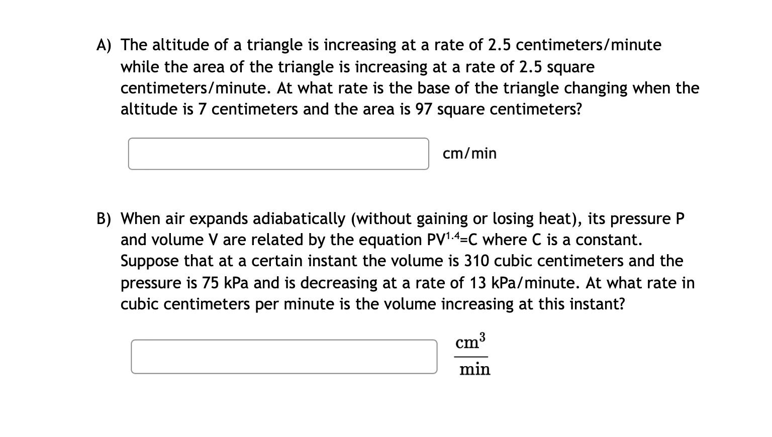 Solved A) The altitude of a triangle is increasing at a rate | Chegg.com