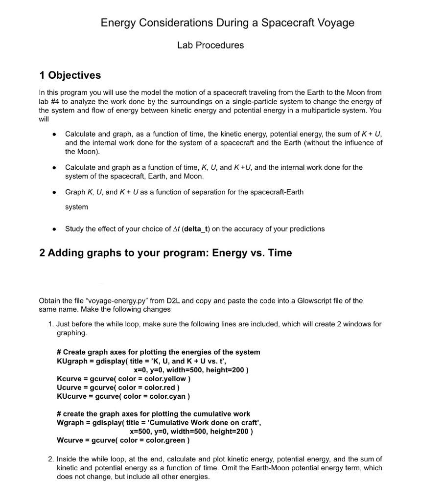 Solved Energy Considerations During a Spacecraft Voyage Lab | Chegg.com
