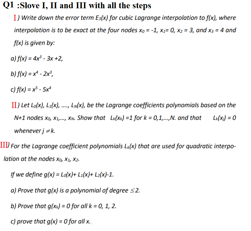 Solved Q1 :Slove I, II and III with all the steps I) Write | Chegg.com