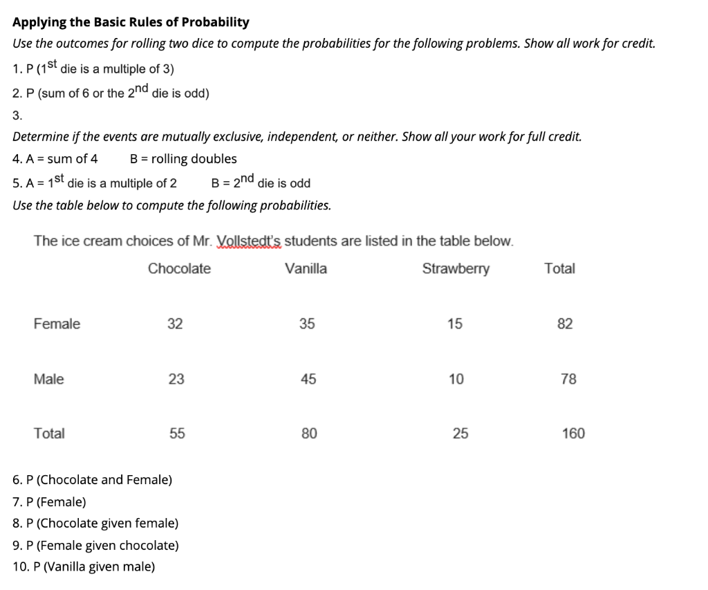 Solved Applying the Basic Rules of Probability Use the | Chegg.com