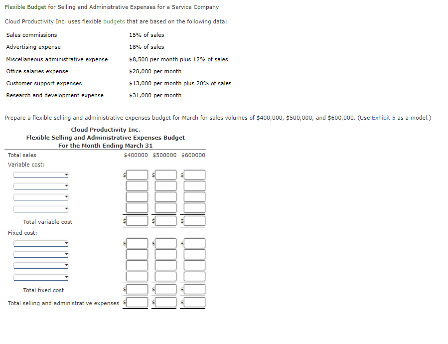 Solved Flexible Budget for Selling and Administrative | Chegg.com