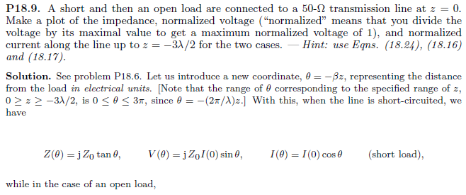 Solved P18.9. A short and then an open load are connected to | Chegg.com