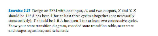 Solved Exercise 3.27 Design an FSM with one input, A, and | Chegg.com