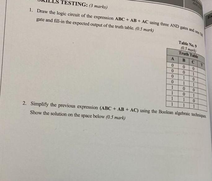 Solved TESTING: (3 marks) 1. Draw the logic circuit of the | Chegg.com