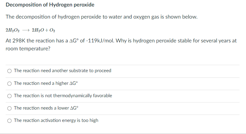 Solved Decomposition of Hydrogen peroxide The decomposition | Chegg.com