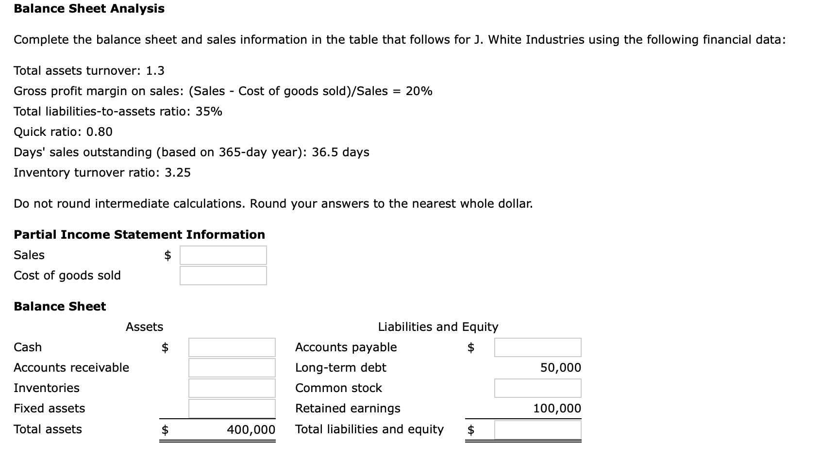Solved Balance Sheet AnalysisComplete the balance sheet and | Chegg.com