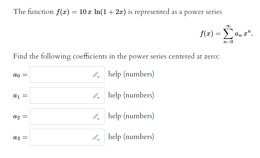 Solved The function f(x) = 10 x ln(1 + 2x) is represented as | Chegg.com