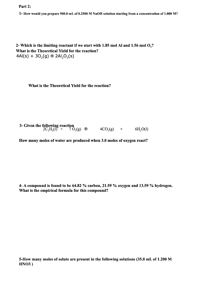 Solved Part 2: 1- How would you prepare 500.0 mL of | Chegg.com