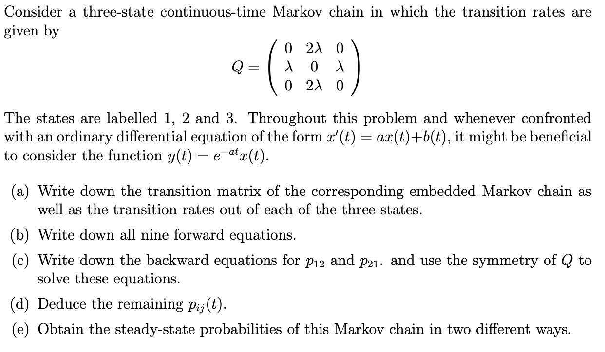 Consider a three-state continuous-time Markov chain | Chegg.com