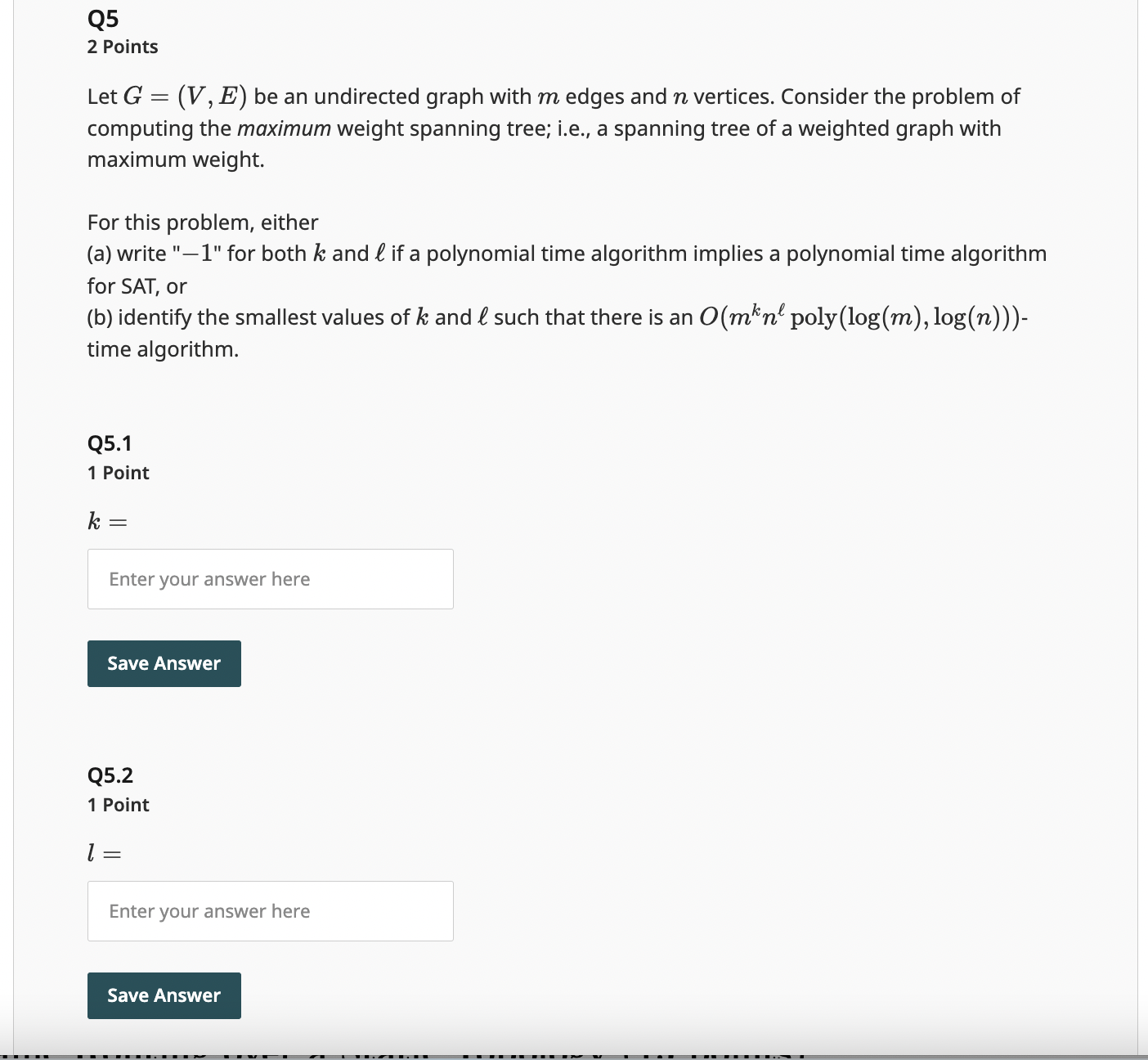 Solved 2 Points Let G=(V,E) be an undirected graph with m | Chegg.com