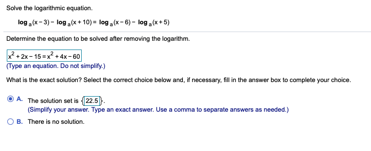 Solved Solve the logarithmic equation. log a(x-3) - log | Chegg.com