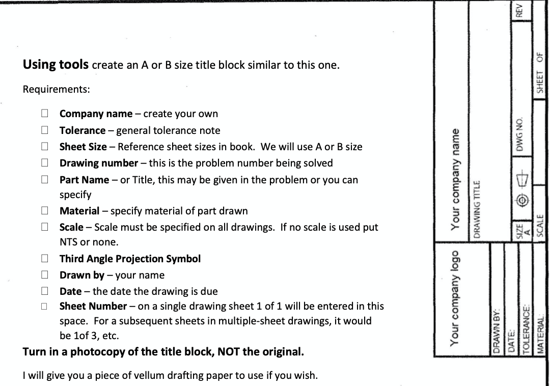 REV Using tools create an A or B size title block | Chegg.com