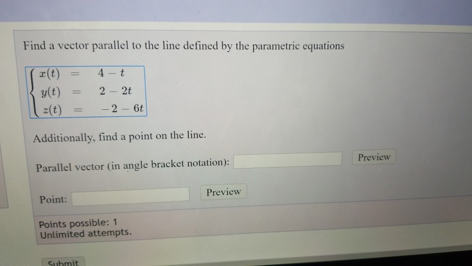 Solved Find A Vector Parallel To The Line Defined By The