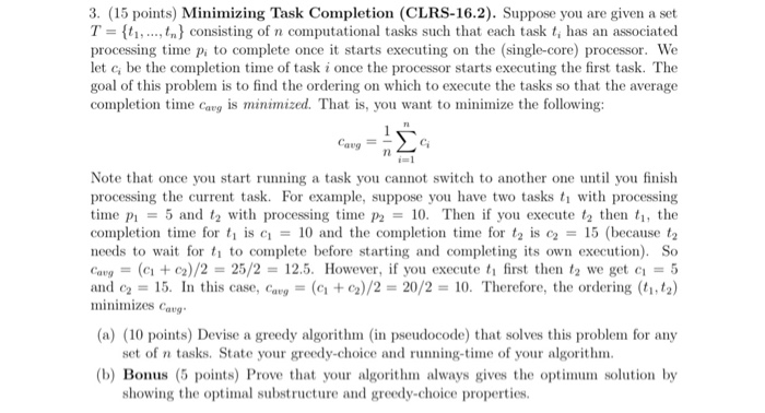3. (15 points) Minimizing Task Completion | Chegg.com